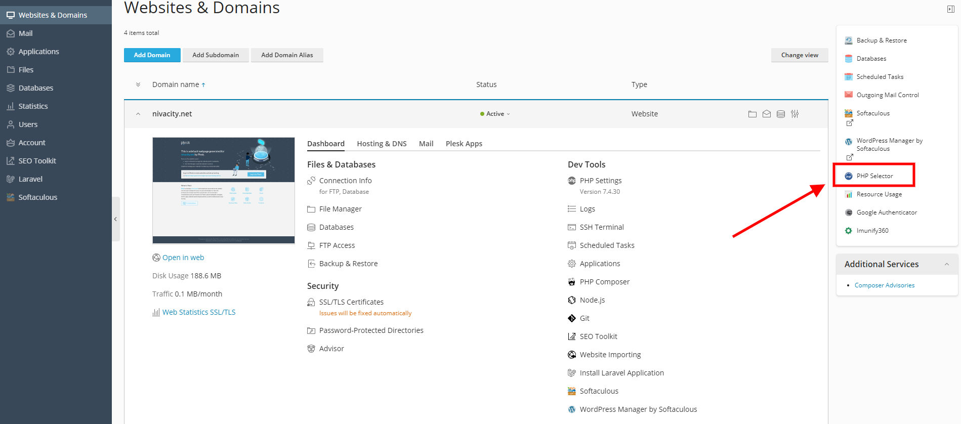 How to Use PHP Selector in Plesk - NivaCity